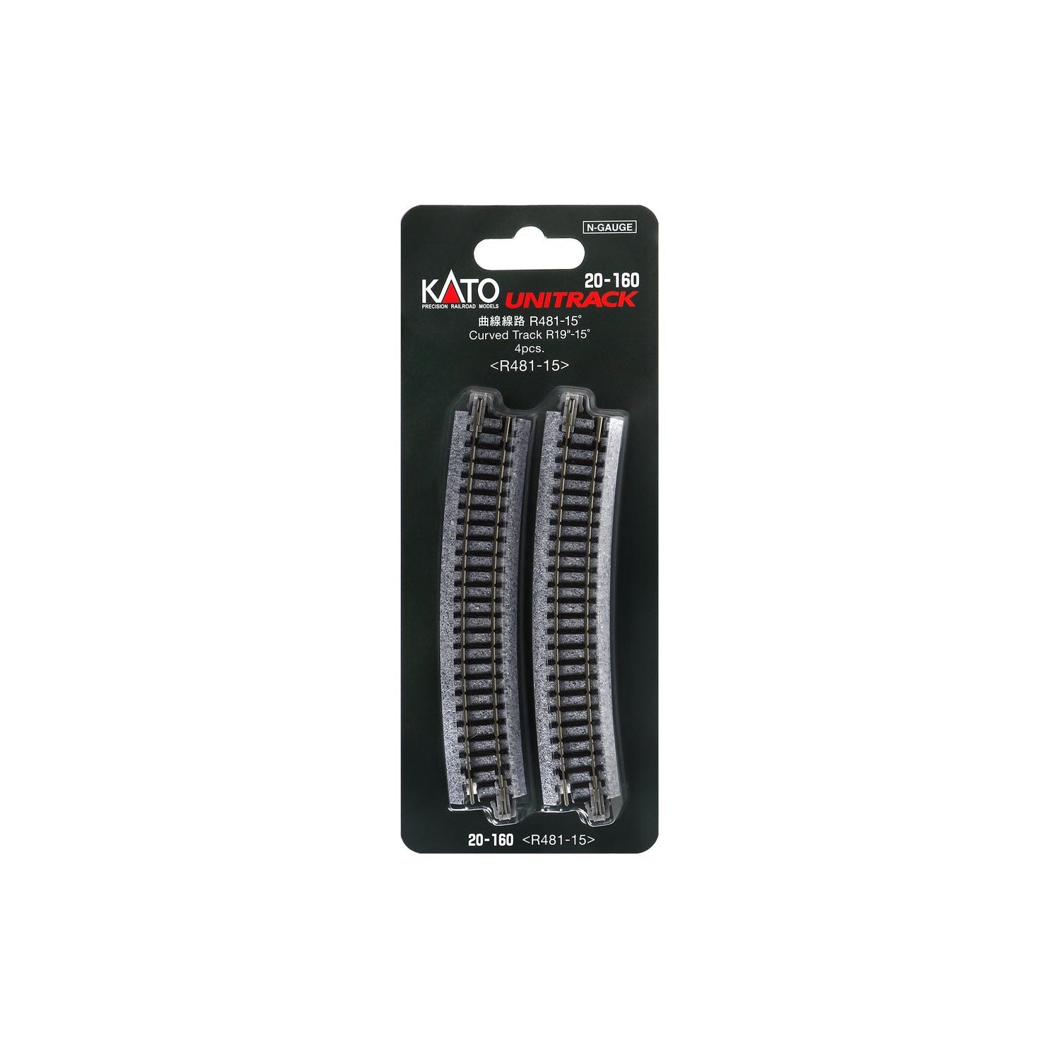 Kato, 20-160, N Scale, Unitrack 19" Radius Curve 15-Degree (4) – RJ's ...